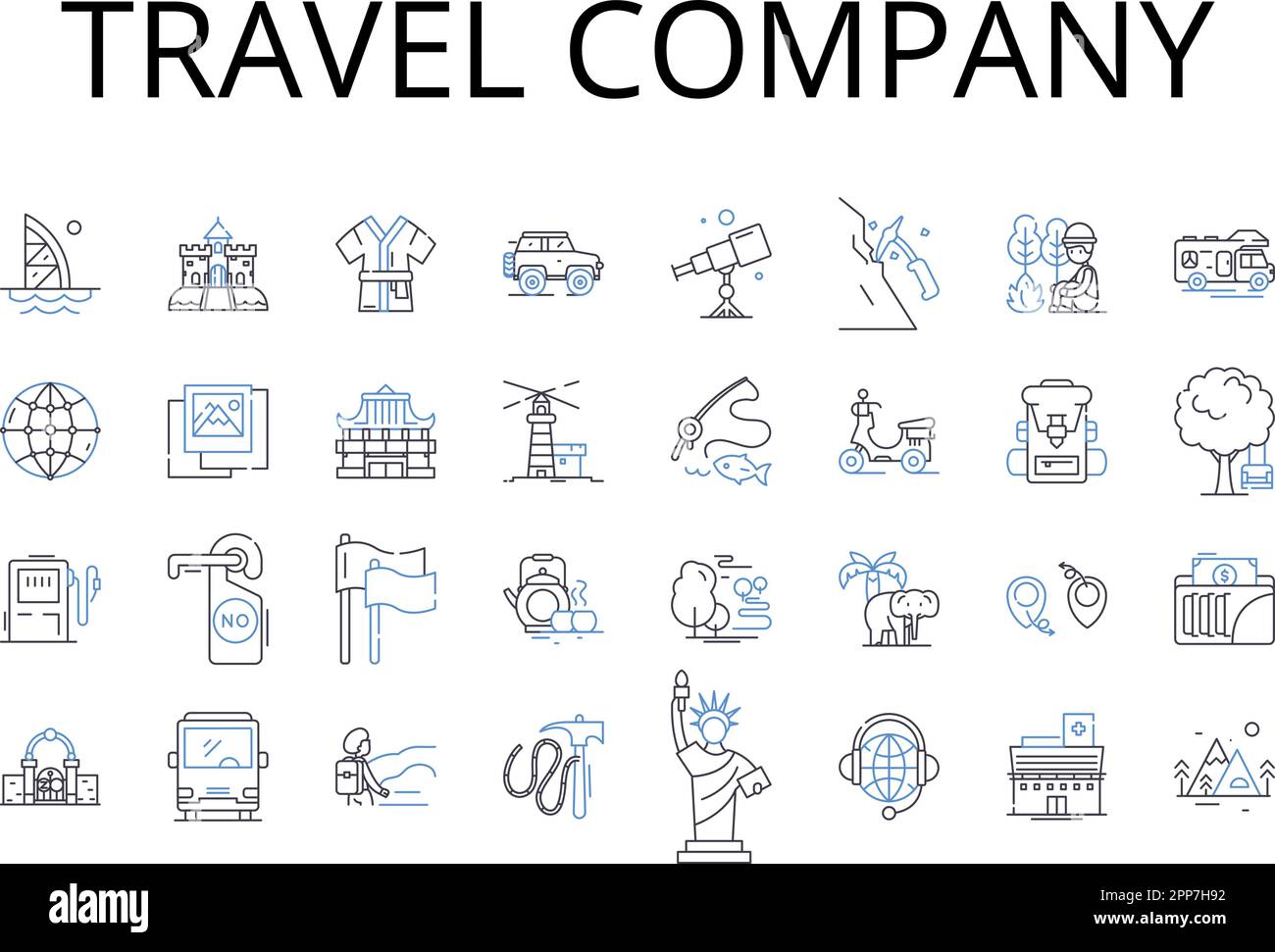 Travel company line icons collection. Adventure agency, Tour operator ...