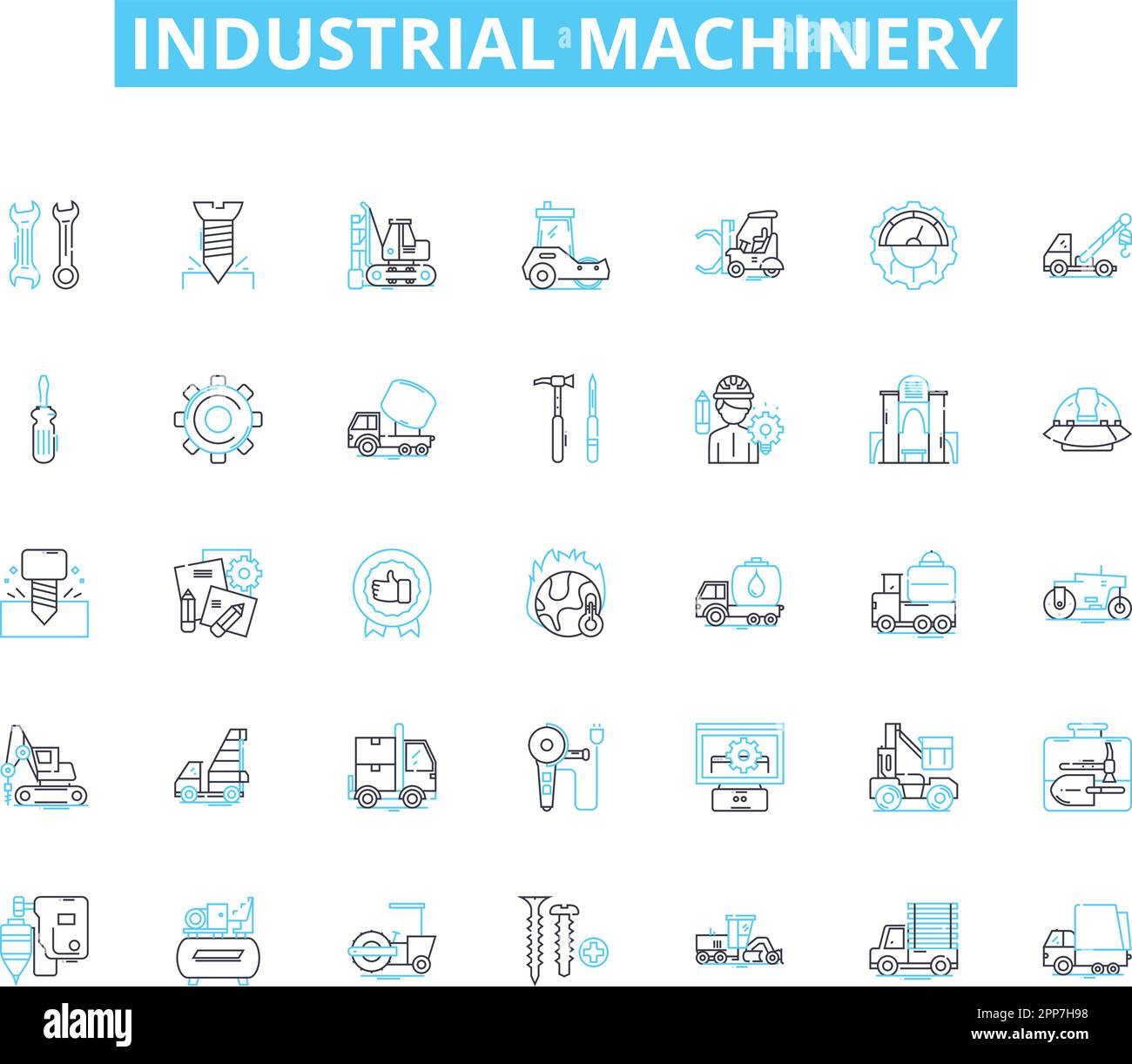 Industrial machinery linear icons set. ) Robotics ) Automation ...