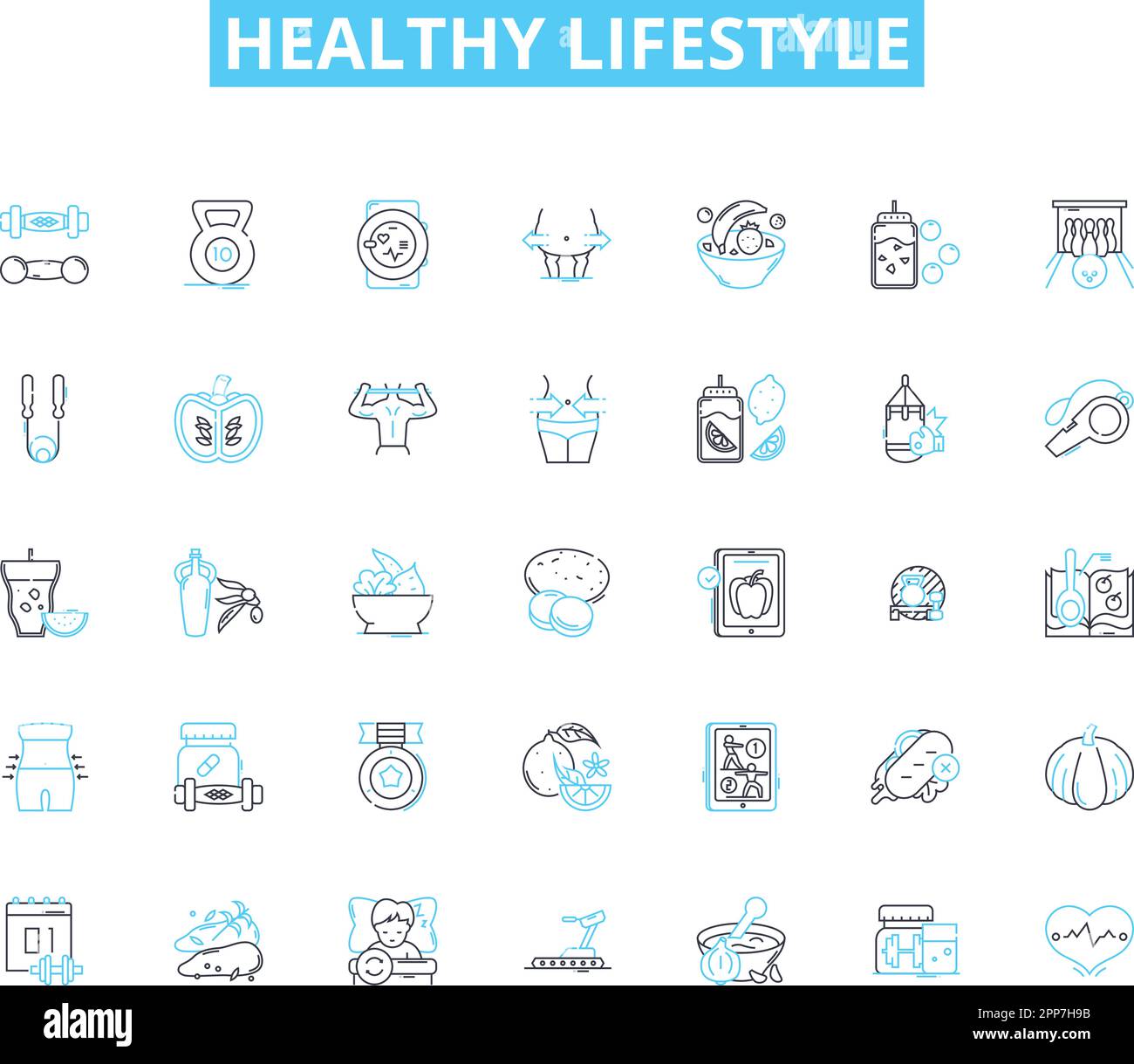 Healthy lifestyle linear icons set. Nourishment, Fitness, Wellness ...