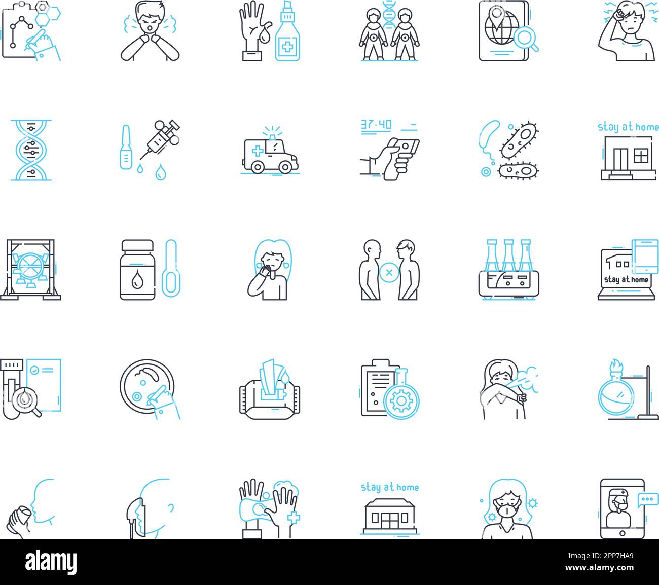 Pathogens linear icons set. Bacteria, Virus, Fungi, Parasites ...