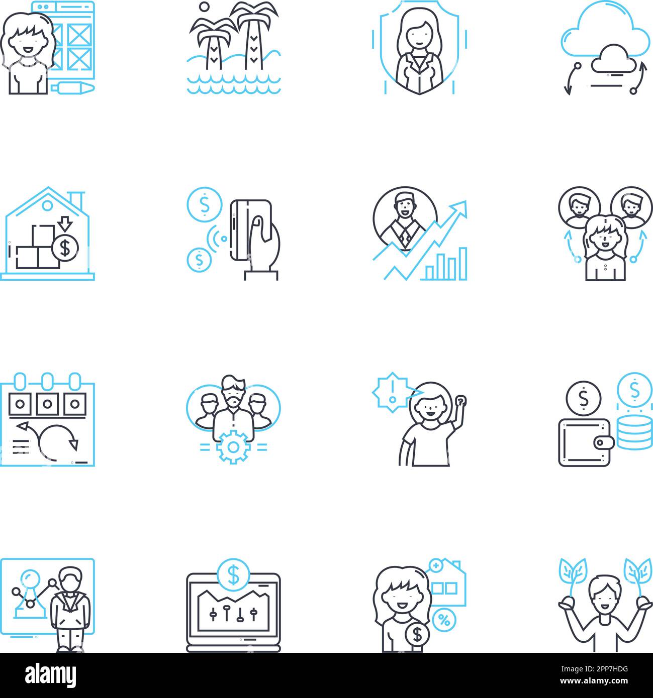 Labor relations linear icons set. Unionization, Collective bargaining ...