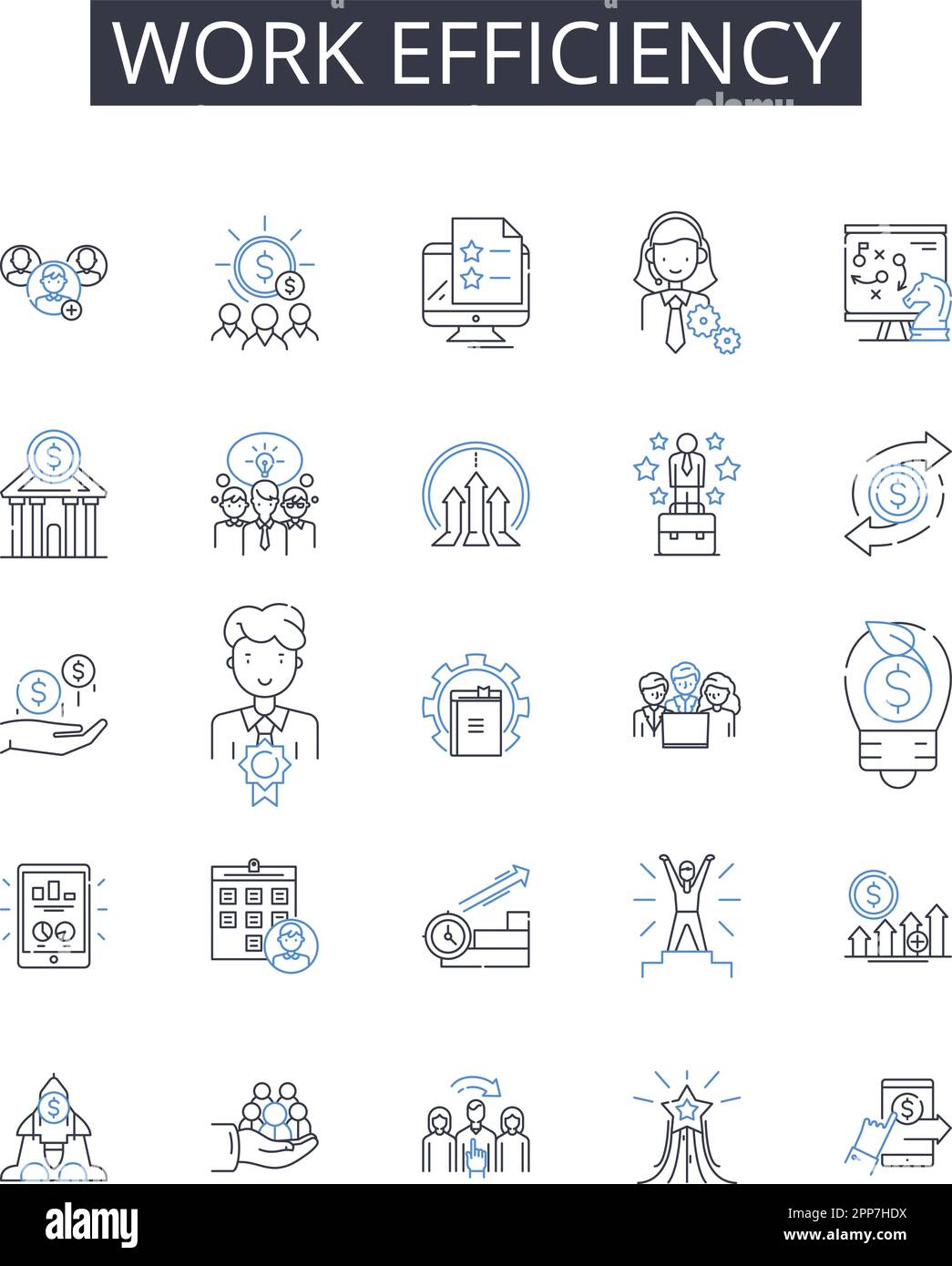 Work Efficiency Line Icons Collection Time Management Productivity