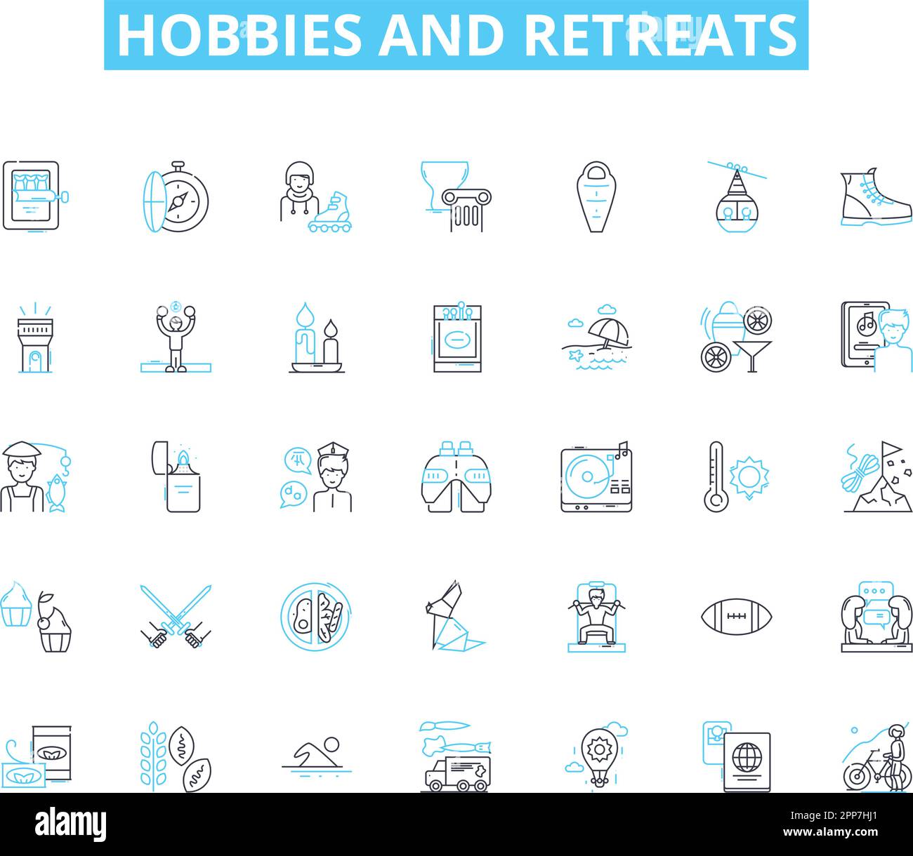 Hobbies and retreats linear icons set. Painting, Writing, Knitting ...