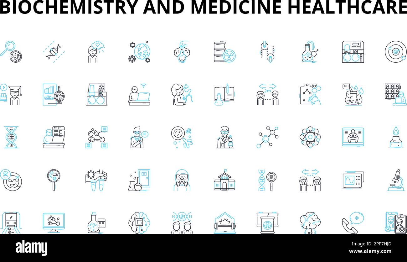 Biochemistry and medicine healthcare linear icons set. Enzymes ...