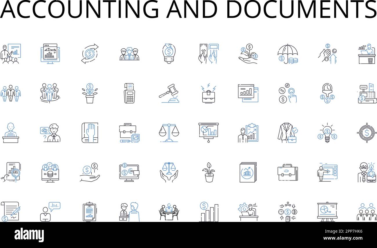Accounting and documents line icons collection. Synergy, Teamwork ...