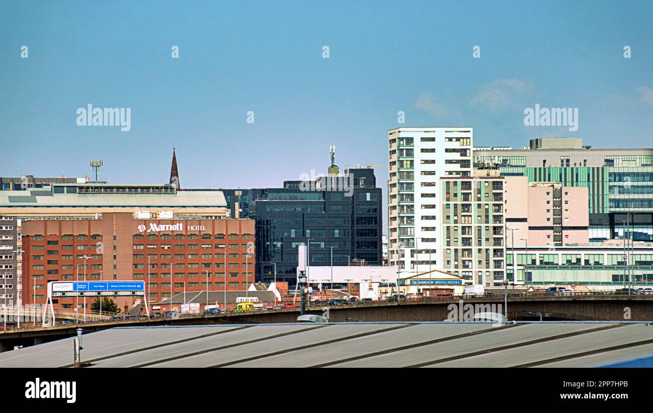 the Marriott hotel and the high rise flats of the city centre aerial ...