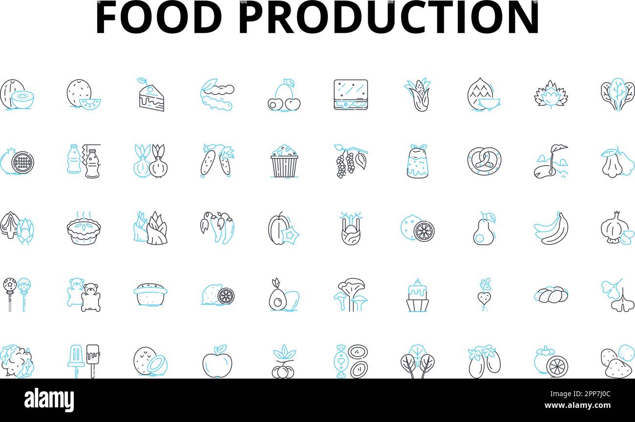 Food production linear icons set. Harvest, Cultivate, Farming ...