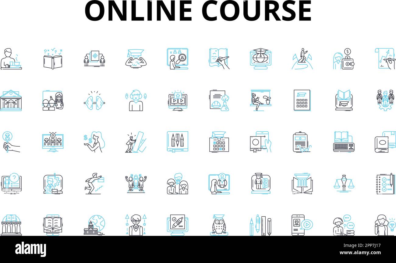 Online Course linear icons set. E-learning, Webinars, Certification ...