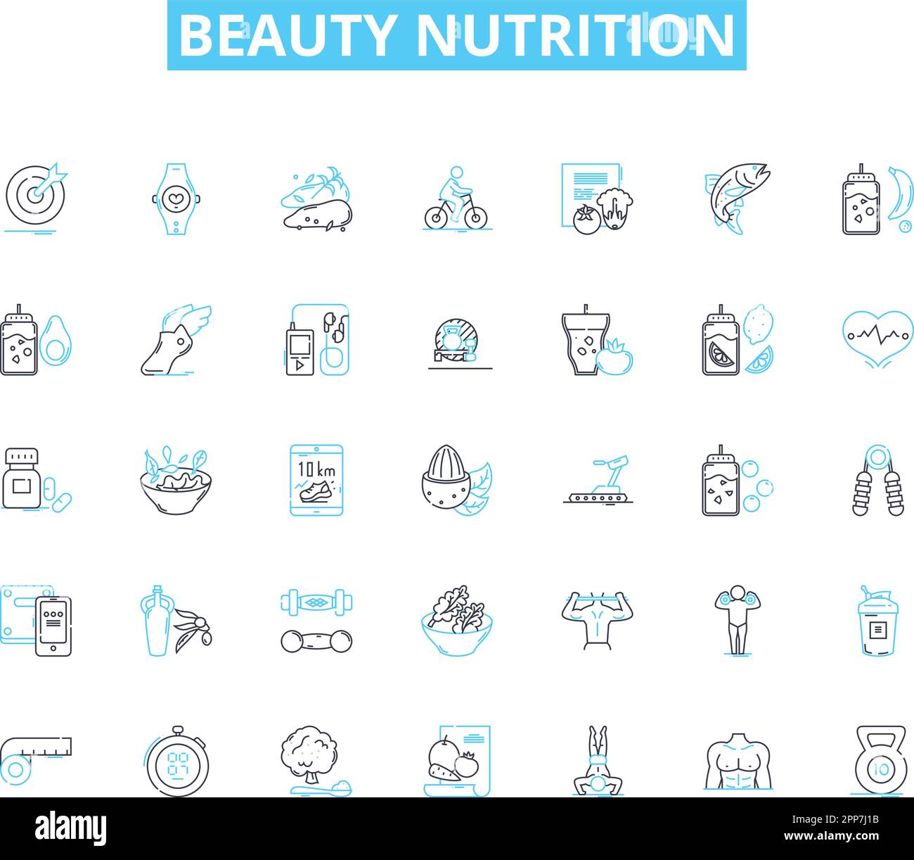 Beauty nutrition linear icons set. Collagen, Antioxidants, Hydration ...