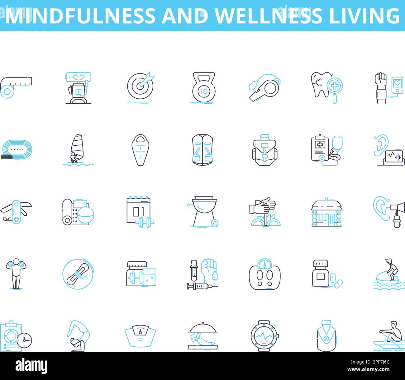 Mindfulness and wellness living linear icons set. Presence, Clarity, Tranquility, Serenity ...