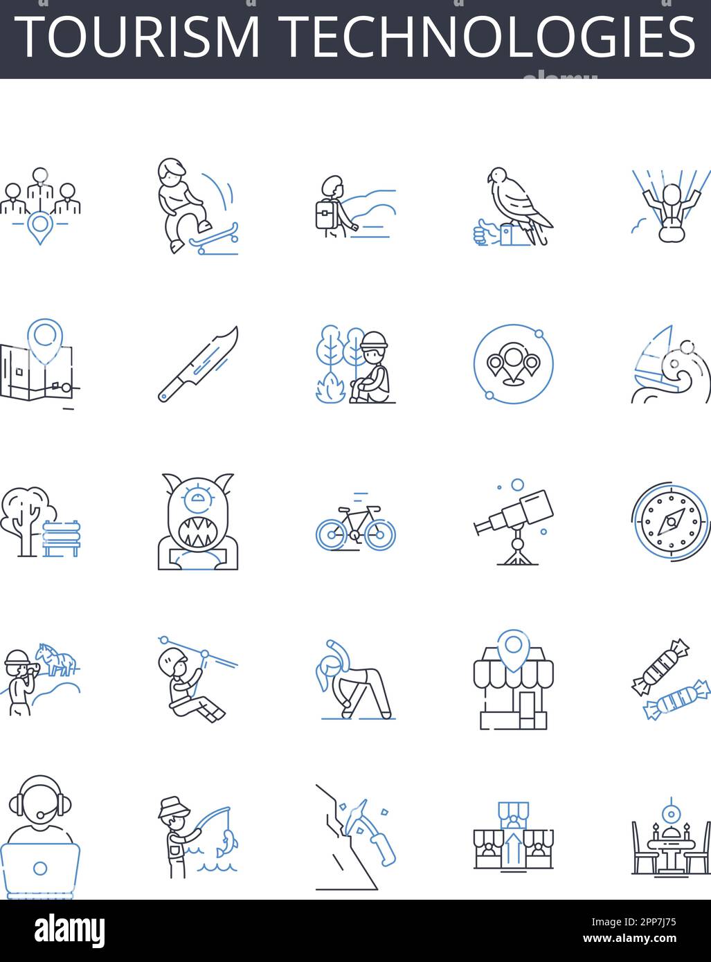 Tourism technologies line icons collection. Artificial intelligence ...