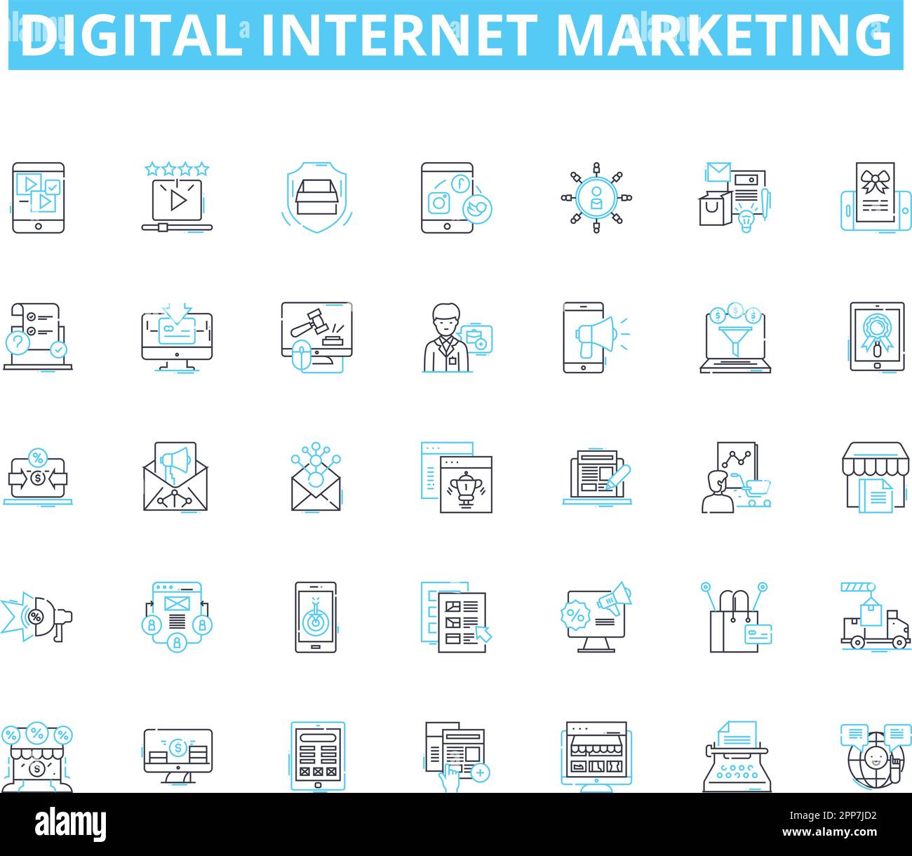 Digital internet marketing linear icons set. SEO, PPC, Social media ...