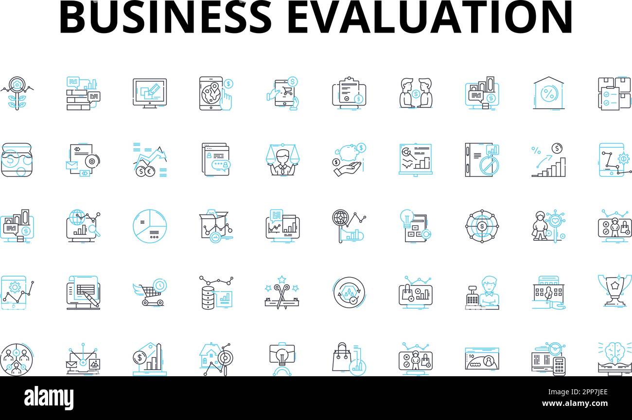 Business evaluation linear icons set. Analysis, Appraisal, Assessment ...