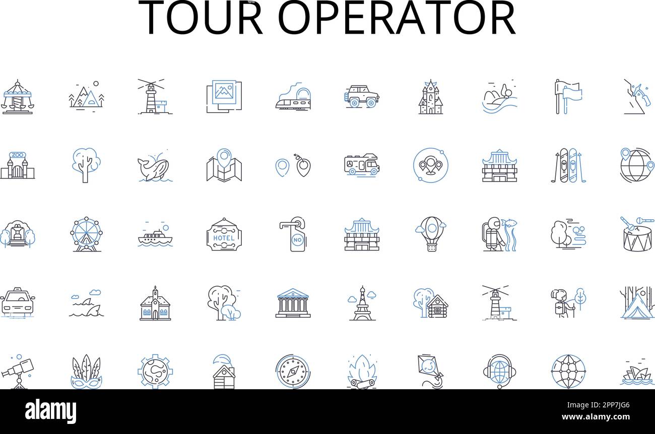 Tour operator line icons collection. Metal, Wood, Plastic, Glass ...