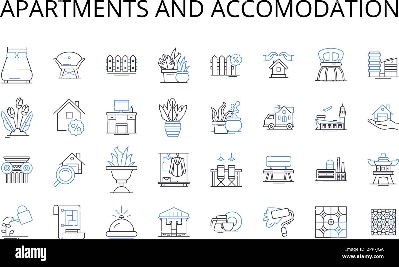 Apartments and accomodation line icons collection. Skyline and horizon ...