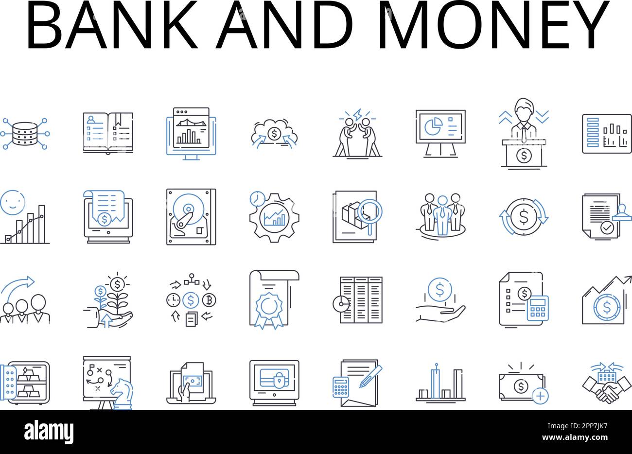 Bank and money line icons collection. Financial institution, Cash ...