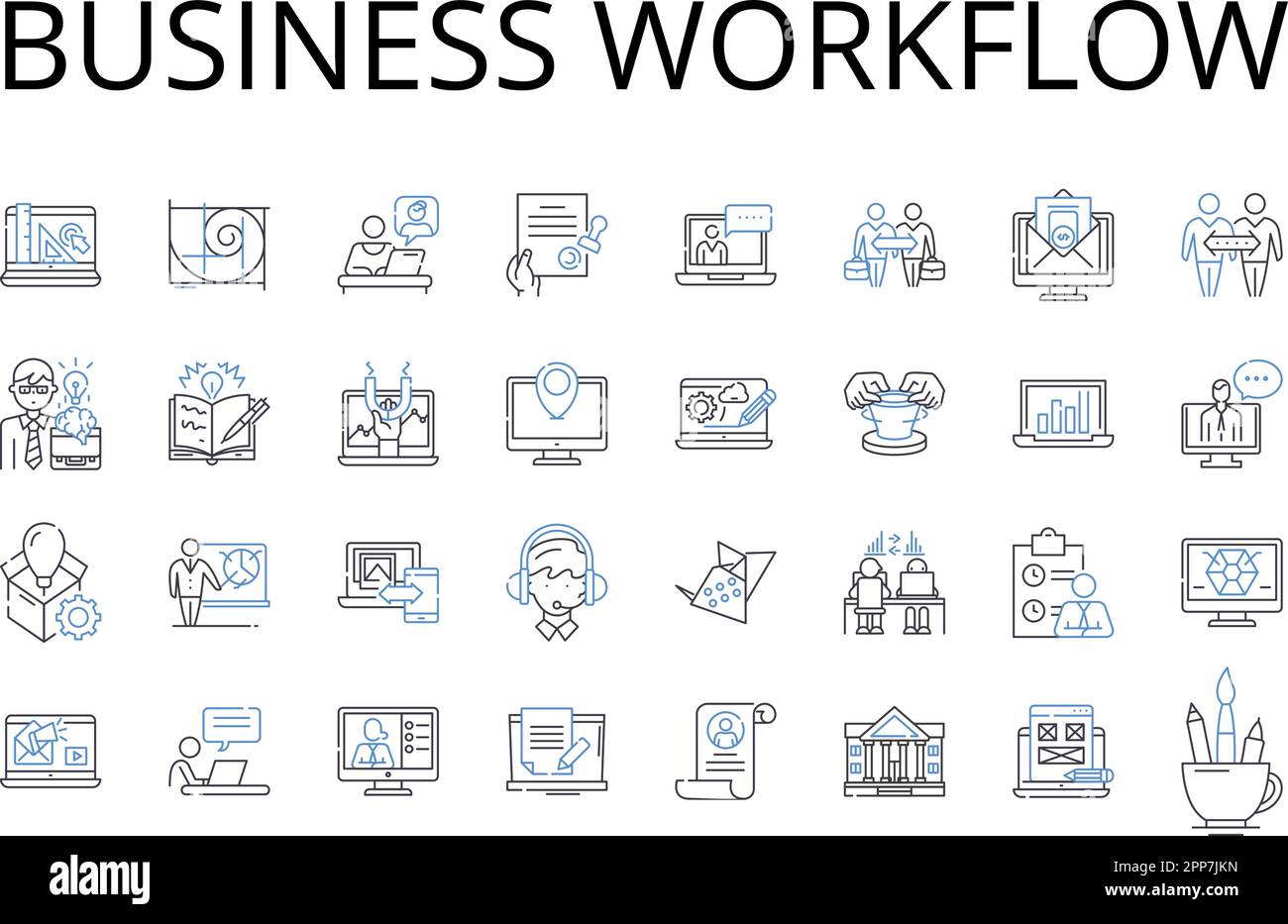 Business Workflow Line Icons Collection Work Process Task Route Job