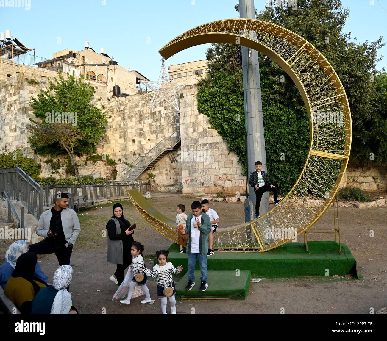 Jerusalem, Israel. 22nd Apr, 2023. Palestinians celebrate Eid al-Fitr ...