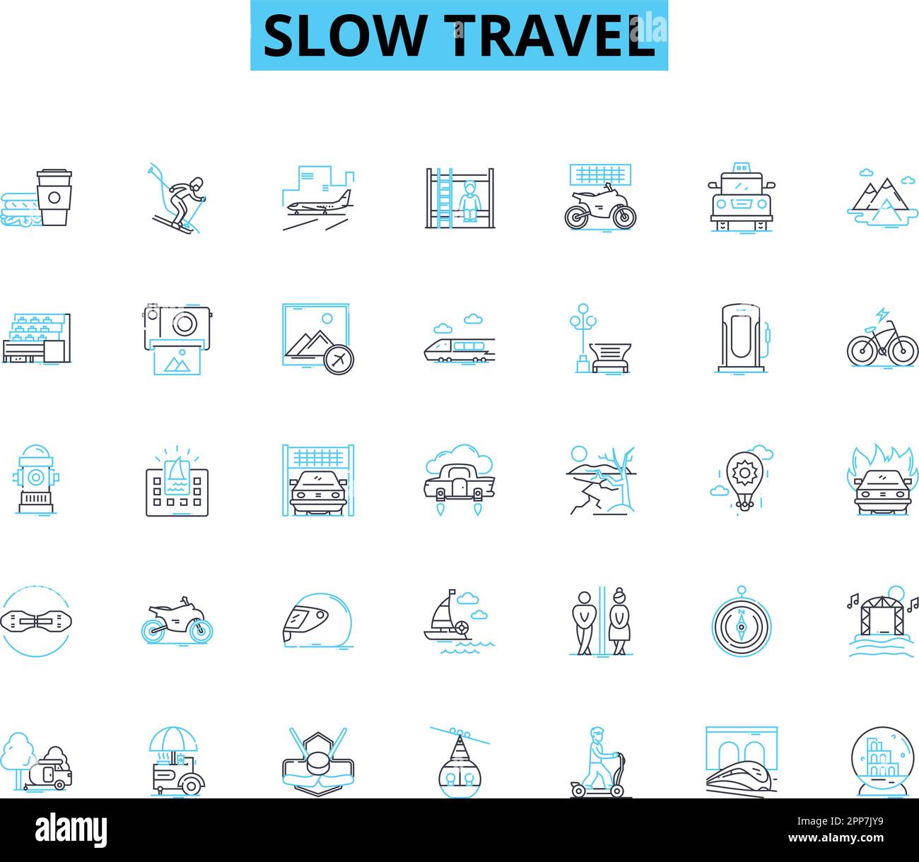 Slow Travel Linear Icons Set Reflection Introspection Timelessness