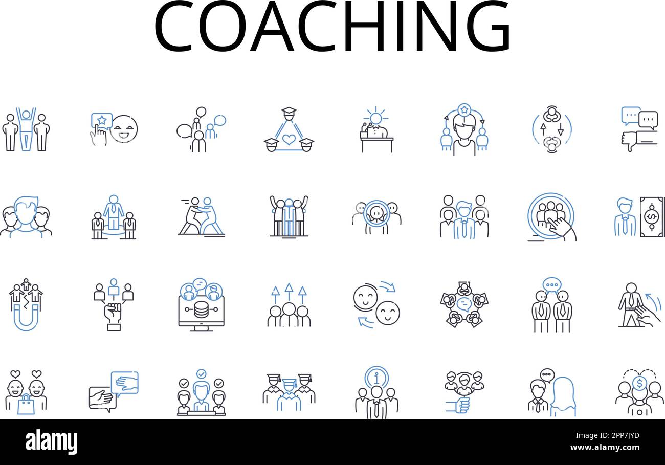 Coaching line icons collection. Mentoring, Guiding, Training ... Coaching line icons collection. Mentoring, Guiding, Training ...