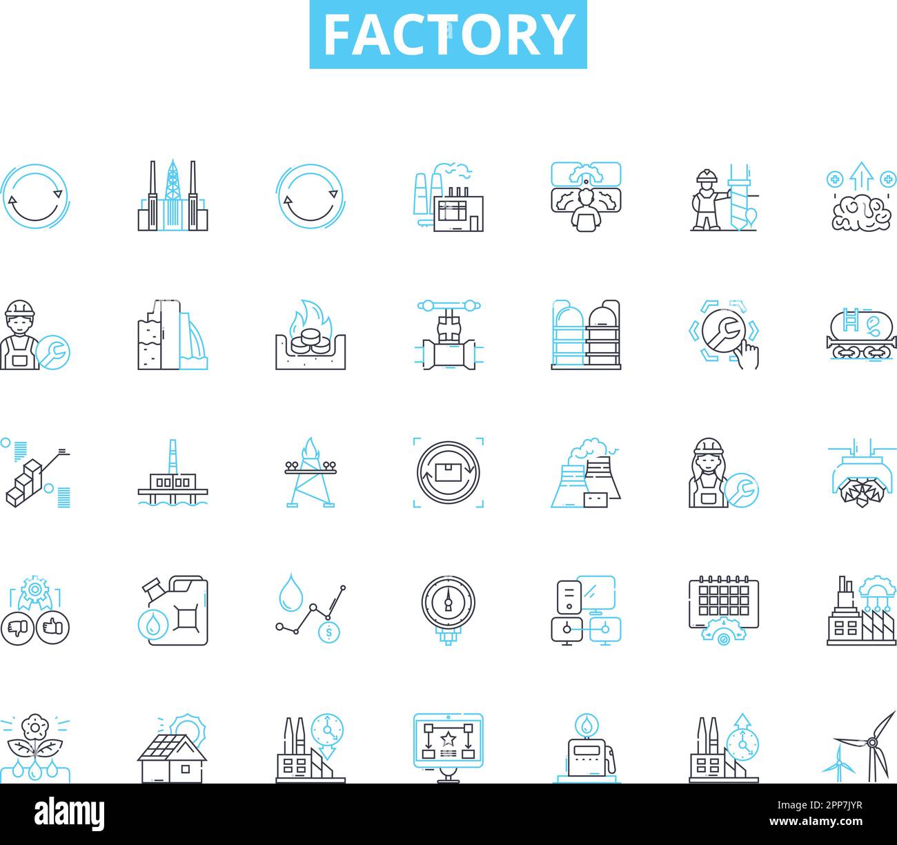 Factory linear icons set. Production, Machinery, Industrial ...