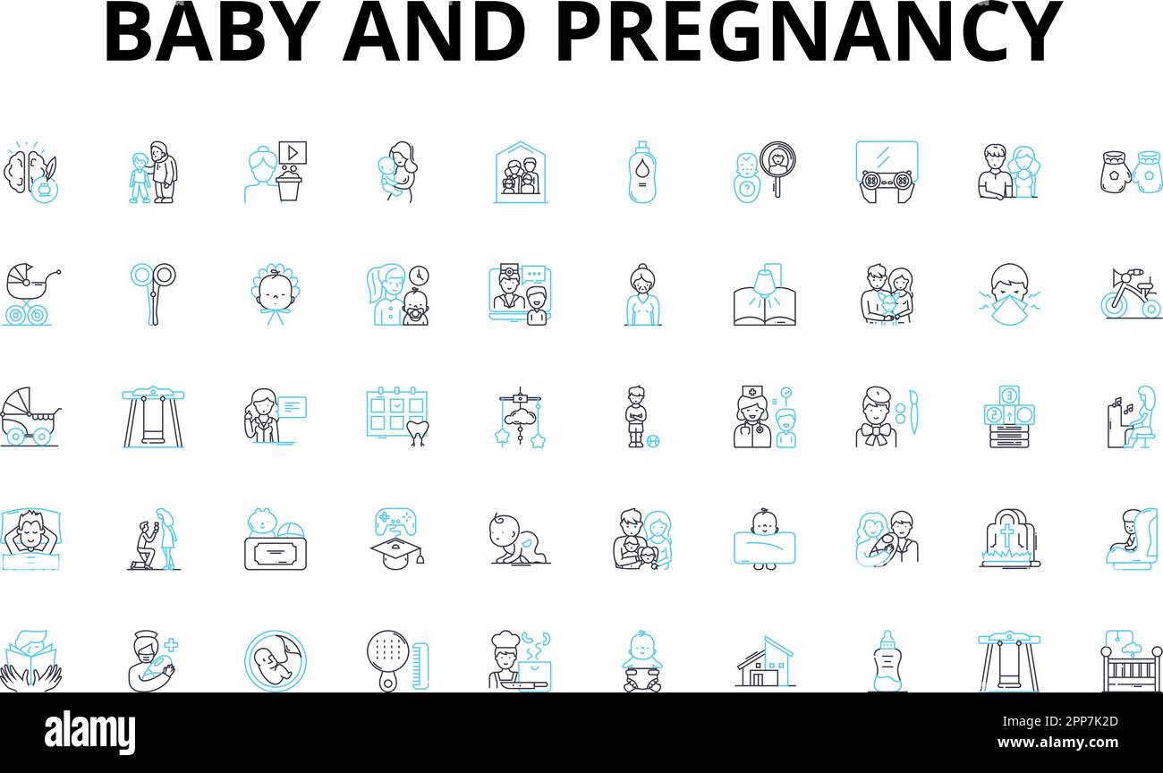 Baby and pregnancy linear icons set. Infant, Maternity, Fetus, Belly ...
