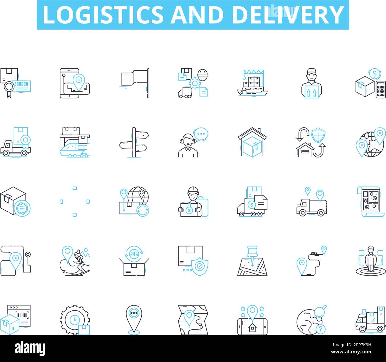 Logistics and delivery linear icons set. Shipment, Cargo, Dispatch, Transport, Warehousing ...