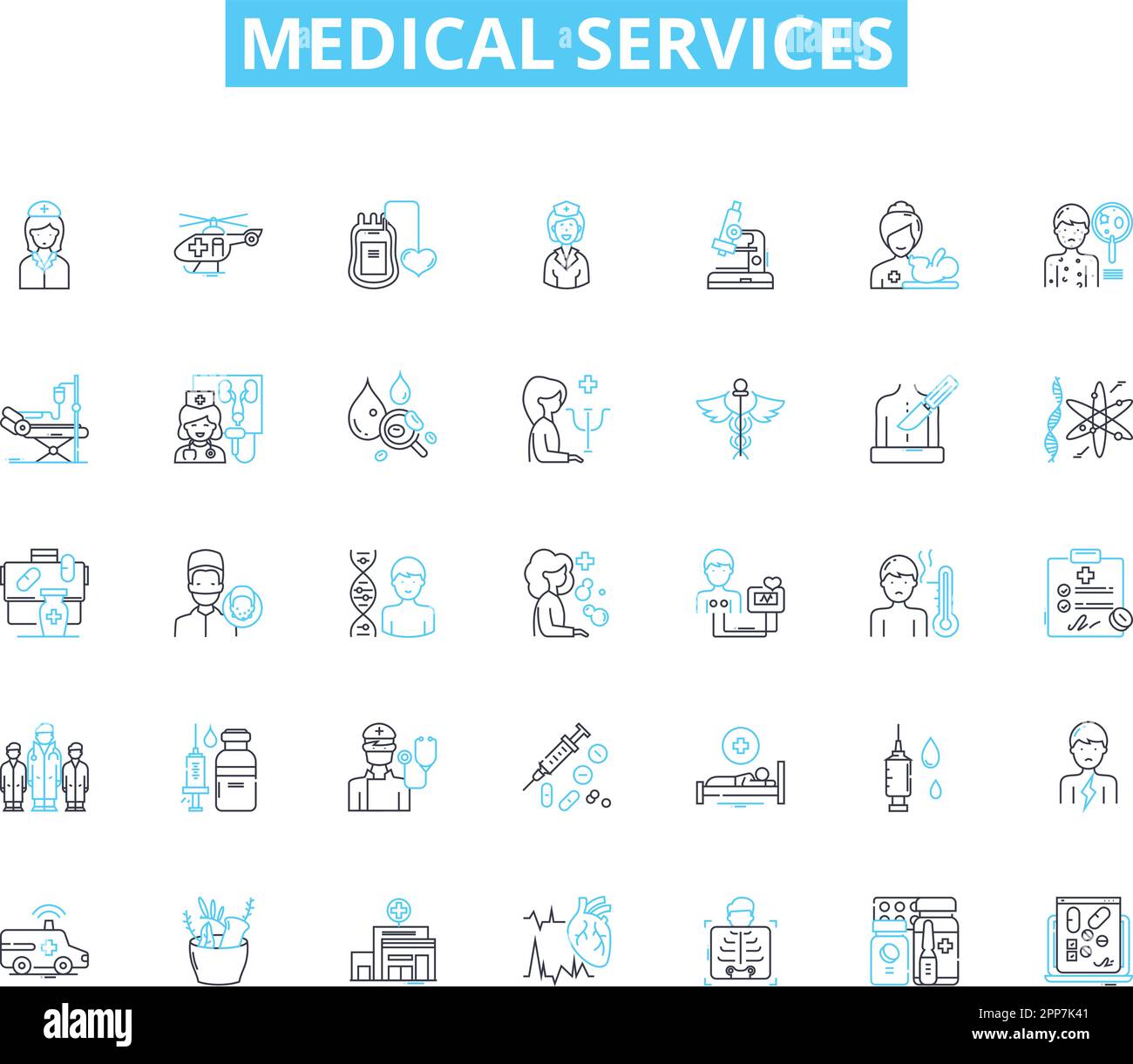 Medical services linear icons set. Diagnosis, Treatment, Healthcare ...