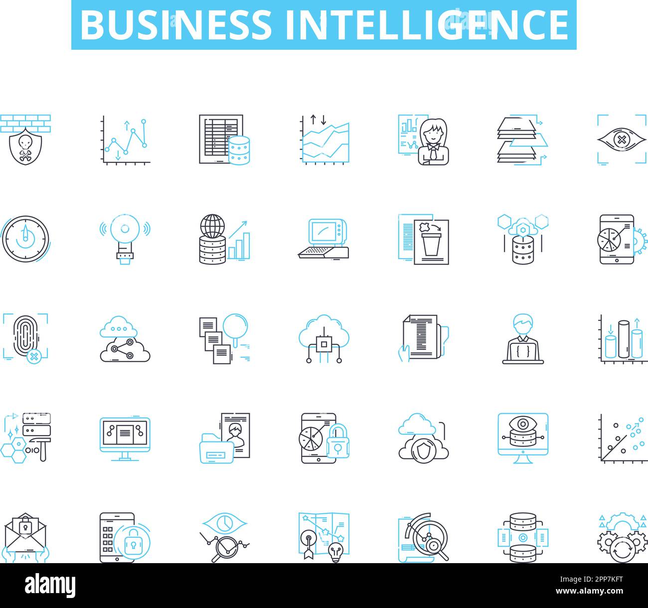 Business intelligence linear icons set. Analytics, Data, Insights ...