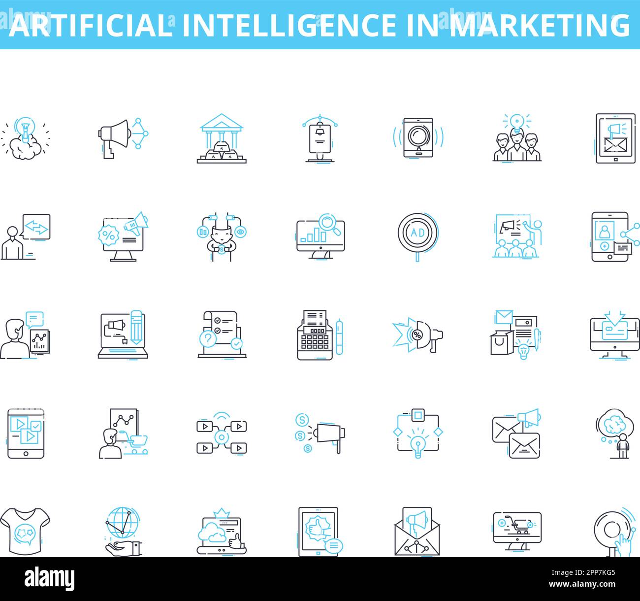 Artificial Intelligence In Marketing Linear Icons Set Automation