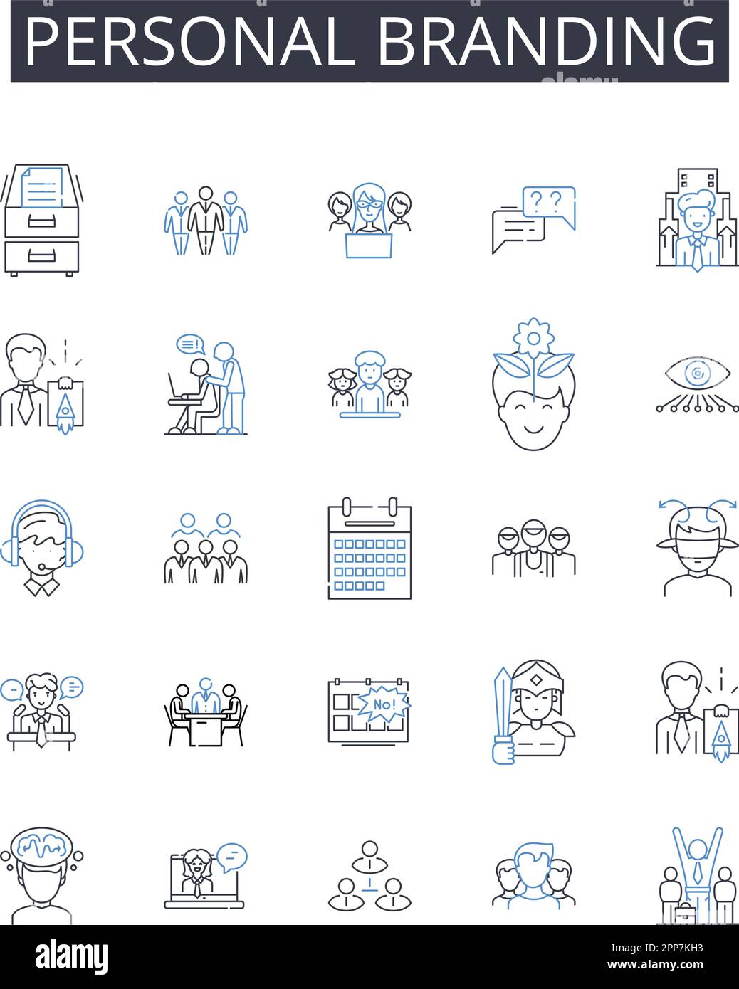 Personal branding line icons collection. Online presence, Image ...