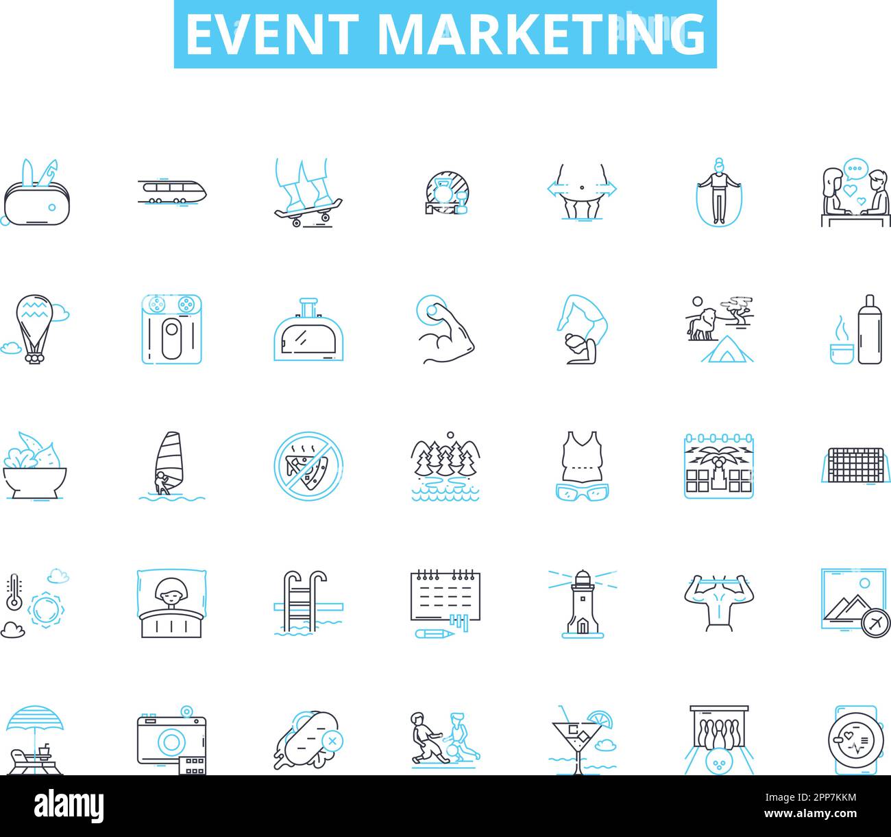 Event marketing linear icons set. promotion, branding, outreach ...