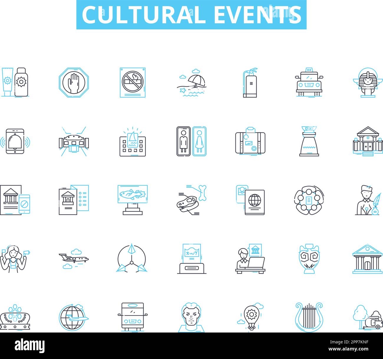 Cultural events linear icons set. Festivals, Music, Arts, Dance, Food ...