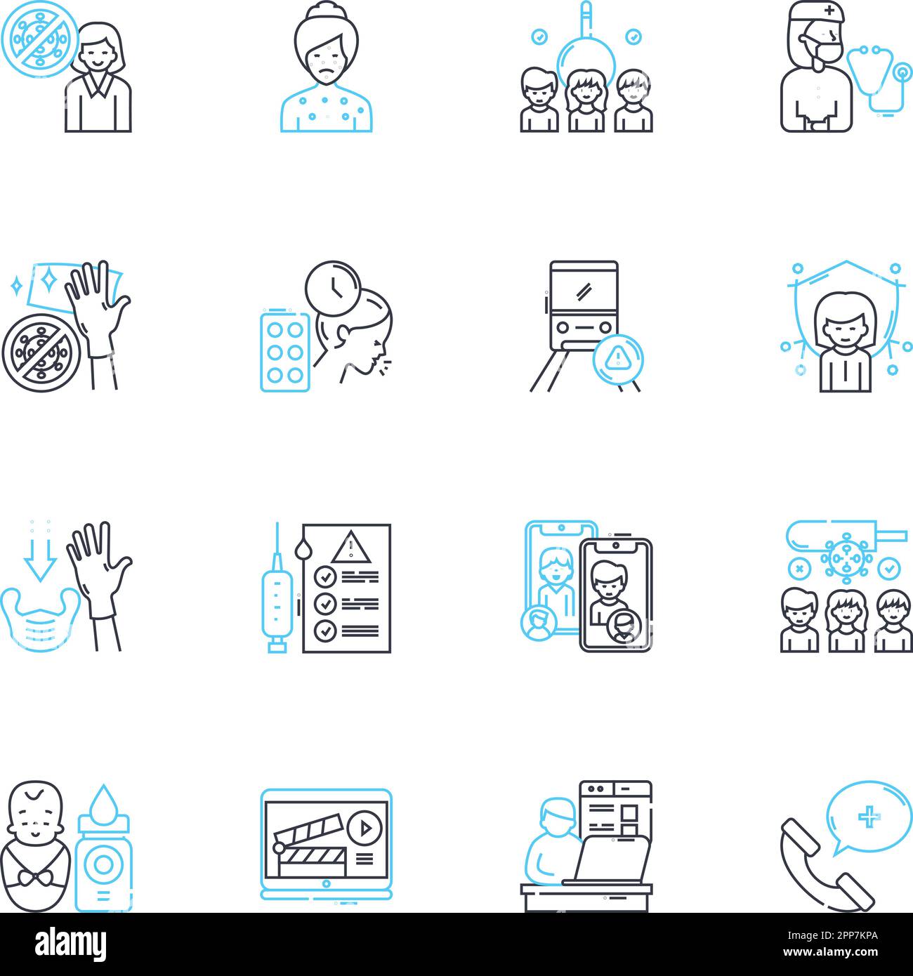 Epidemic surge linear icons set. Spike, Outbreak, Surge, Tsunami ...