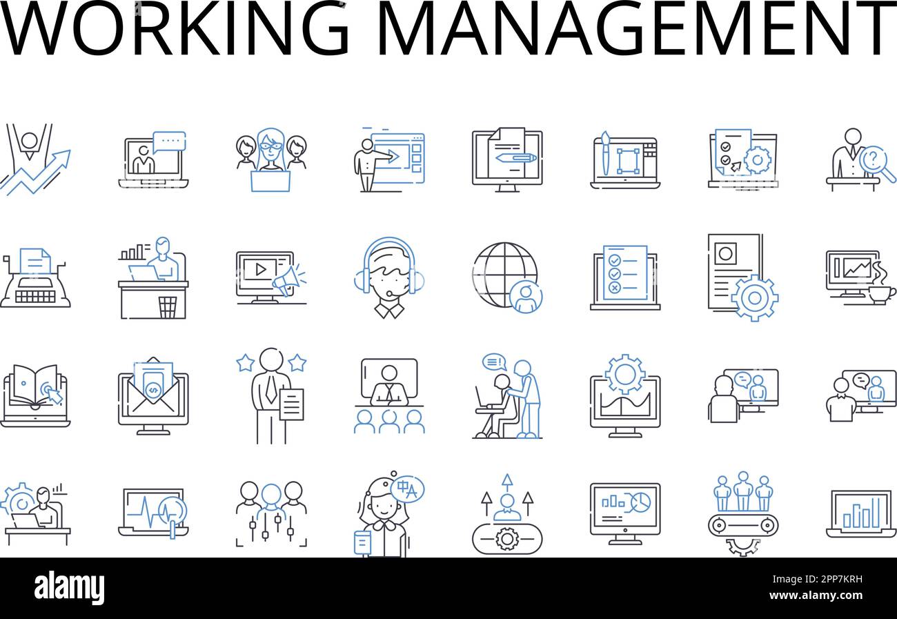Working management line icons collection. Corporate leadership ...