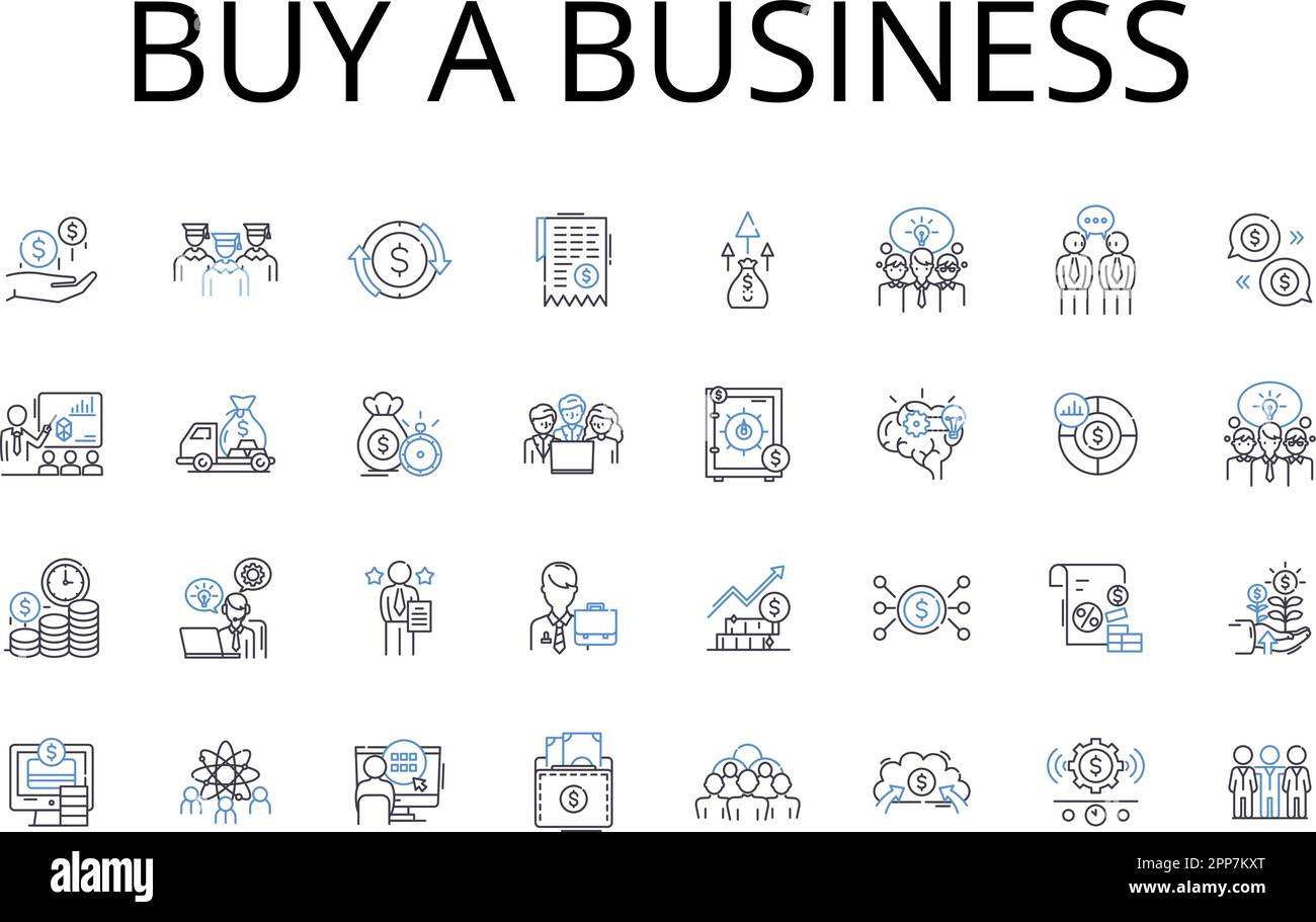 Buy a business line icons collection. Purchase a company, Acquire an ...