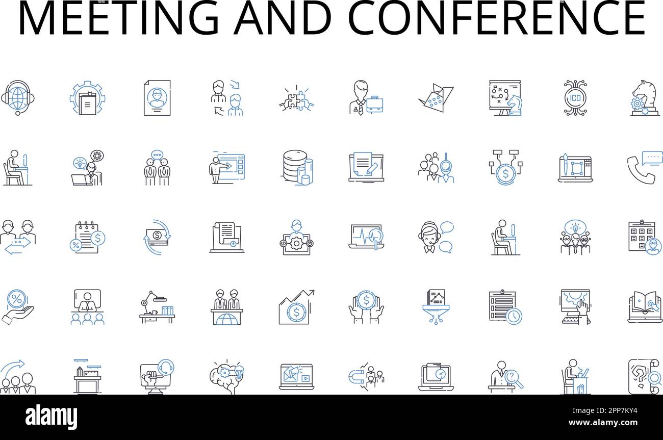 Meeting and conference line icons collection. Computer, Processor ...