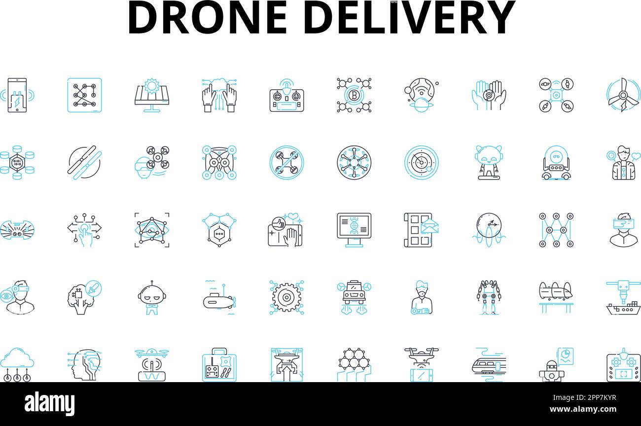 Drone delivery linear icons set. Drs, Delivery, Unmanned, Aerial ...