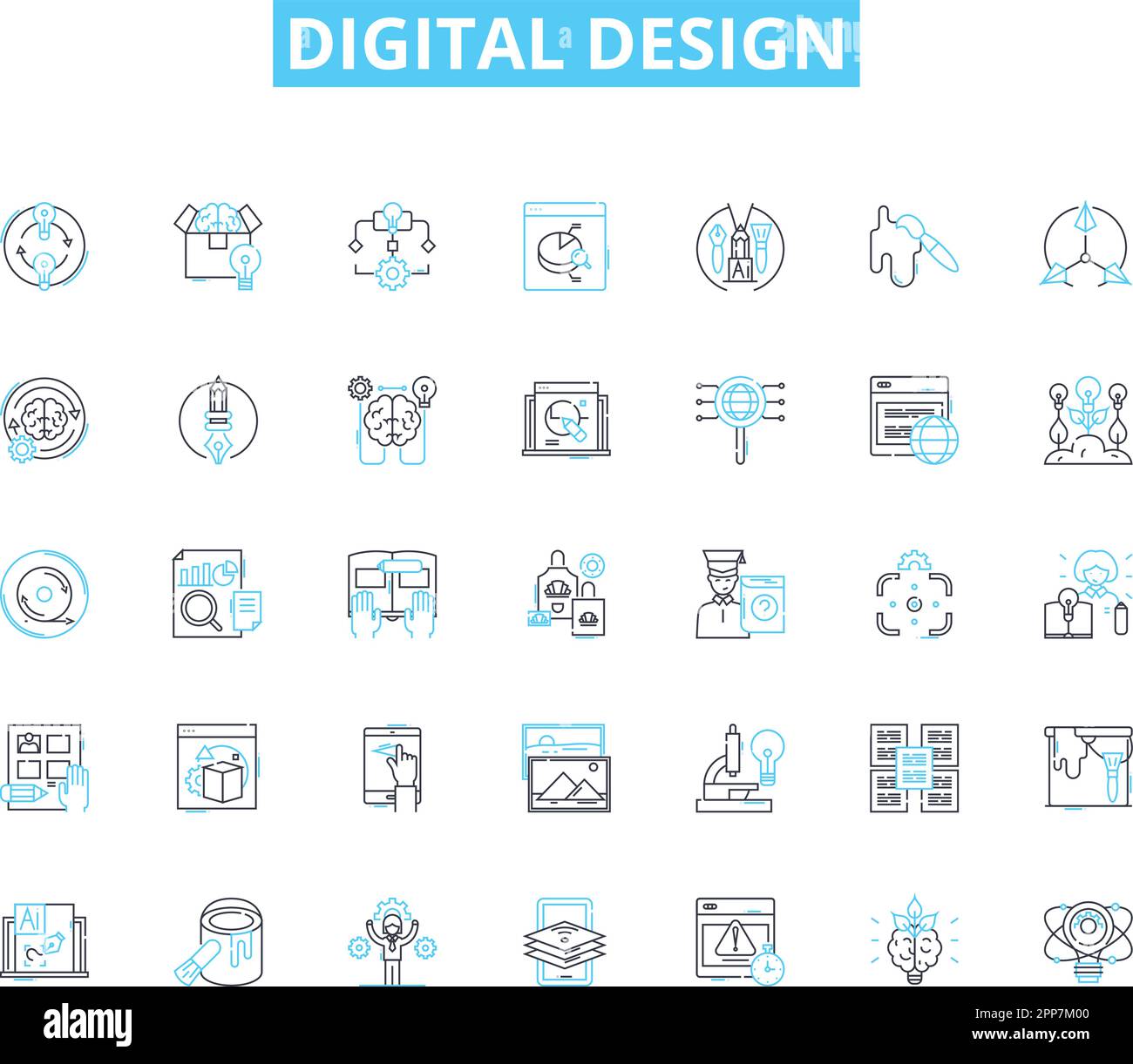 Digital design linear icons set. Graphics, Animation, Typography, Interface, Layout ...