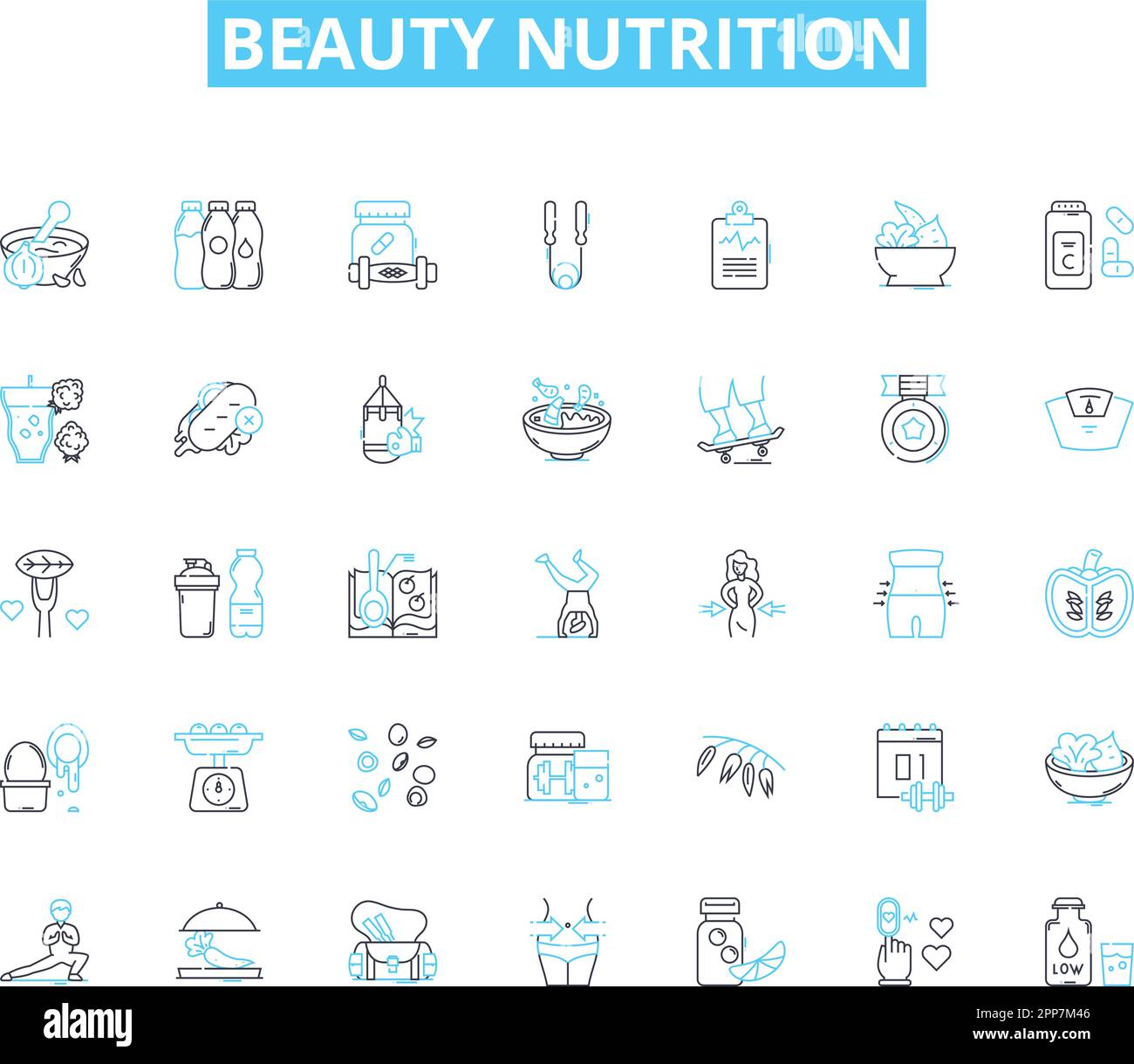 Beauty nutrition linear icons set. Collagen, Antioxidants, Hydration ...