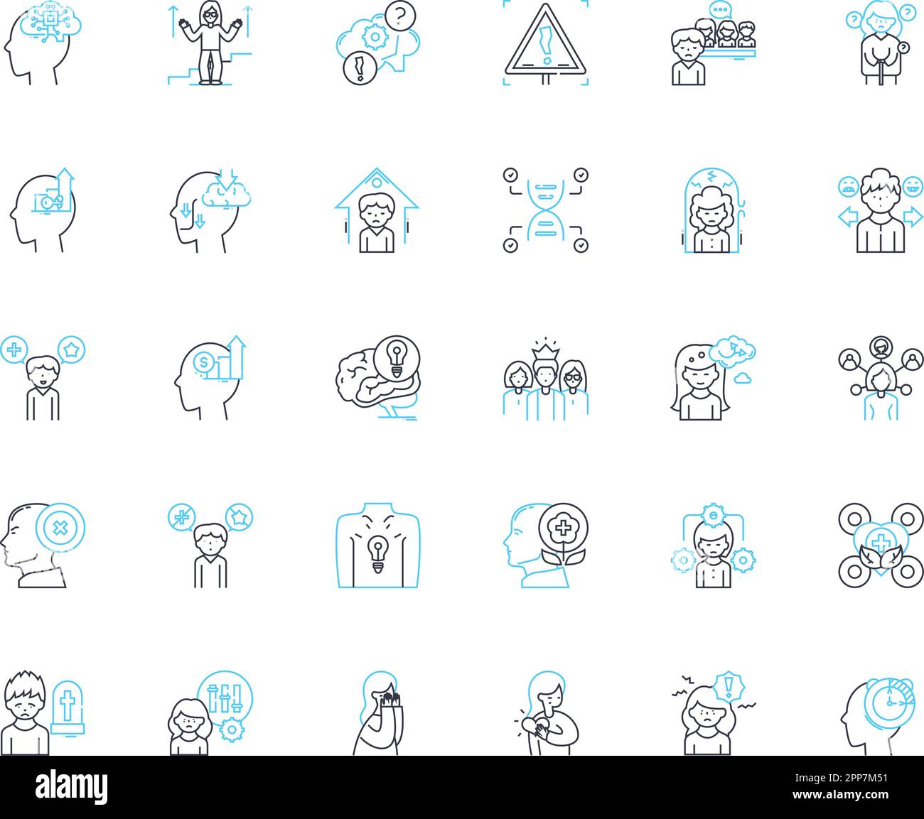 Cognitive process linear icons set. Perception, Attention, Memory ...