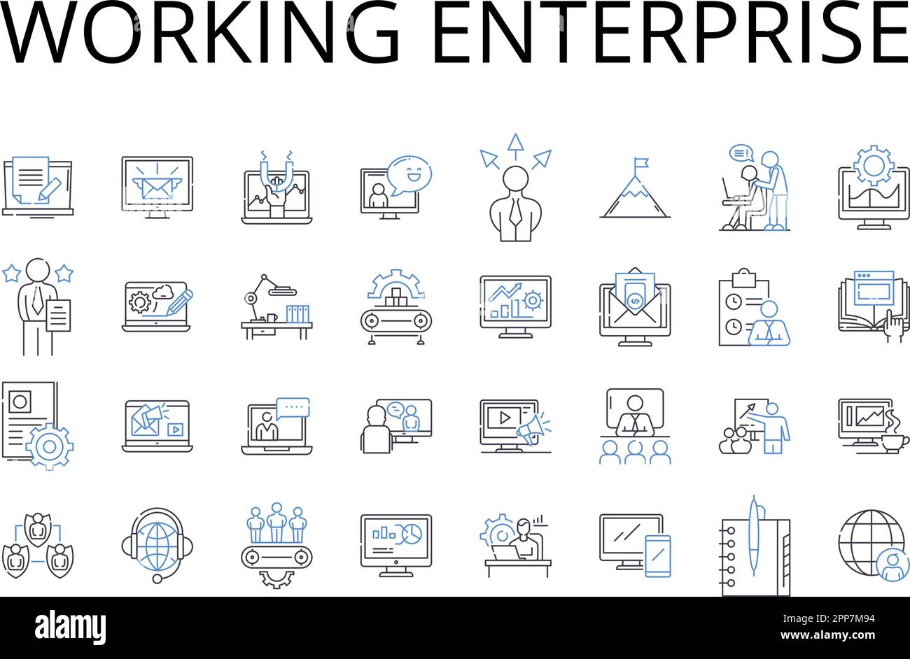 Working enterprise line icons collection. Active business, Live company ...