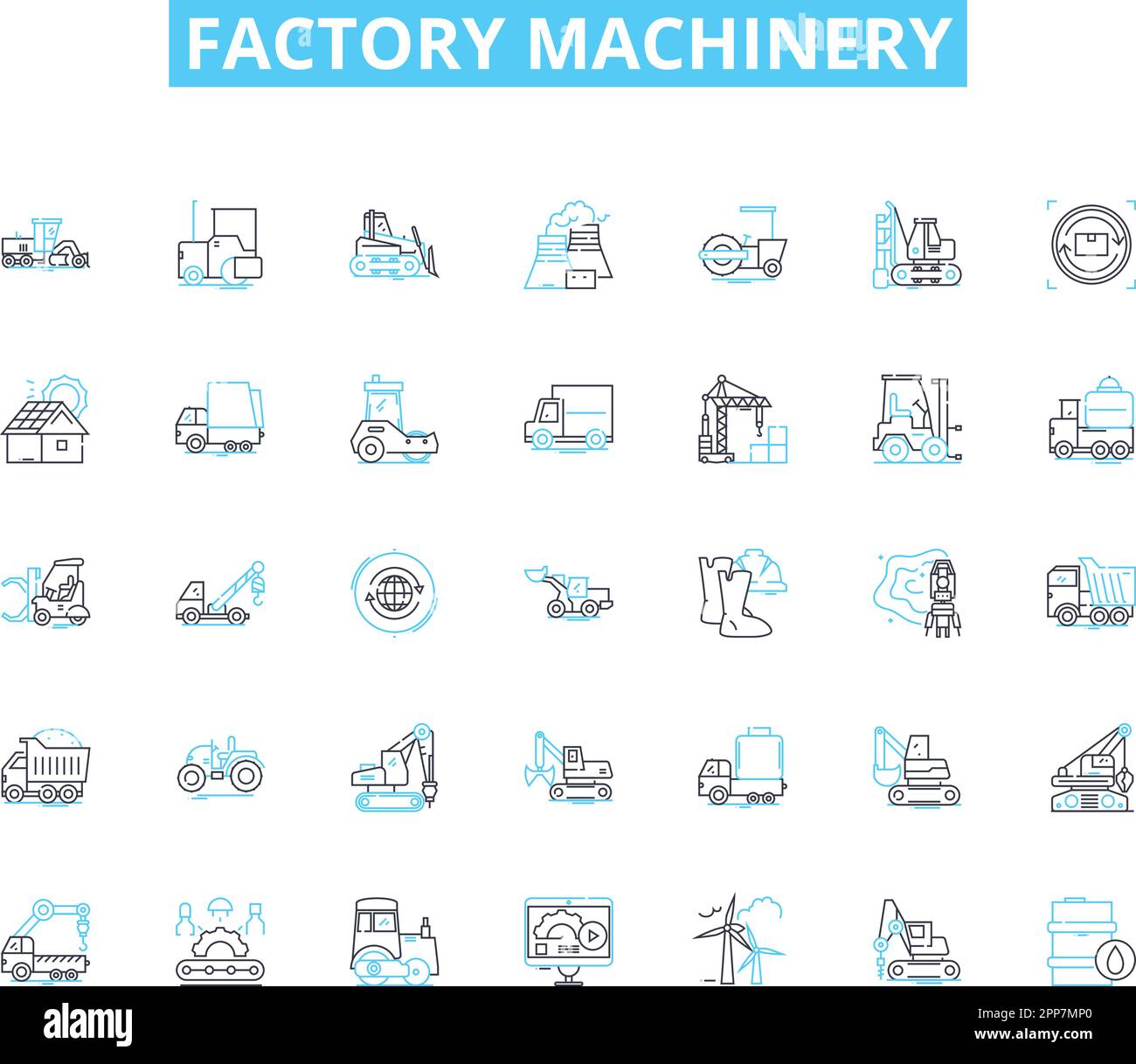 Factory machinery linear icons set. Automation, Assembly, Production ... Factory machinery linear icons set. Automation, Assembly, Production ...