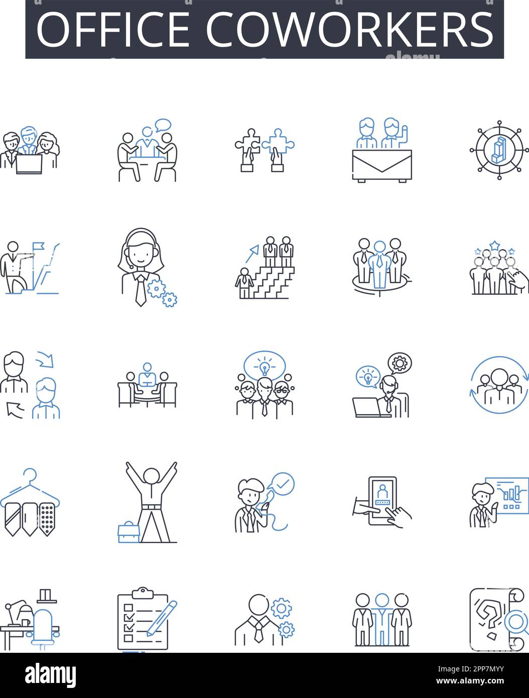 Office Coworkers Line Icons Collection Inspection Assurance Accuracy