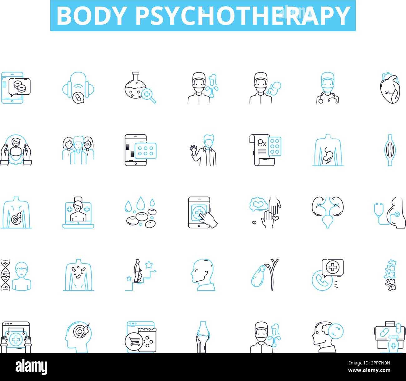Body psychotherapy linear icons set. Embodiment, Movement, Sensation ...