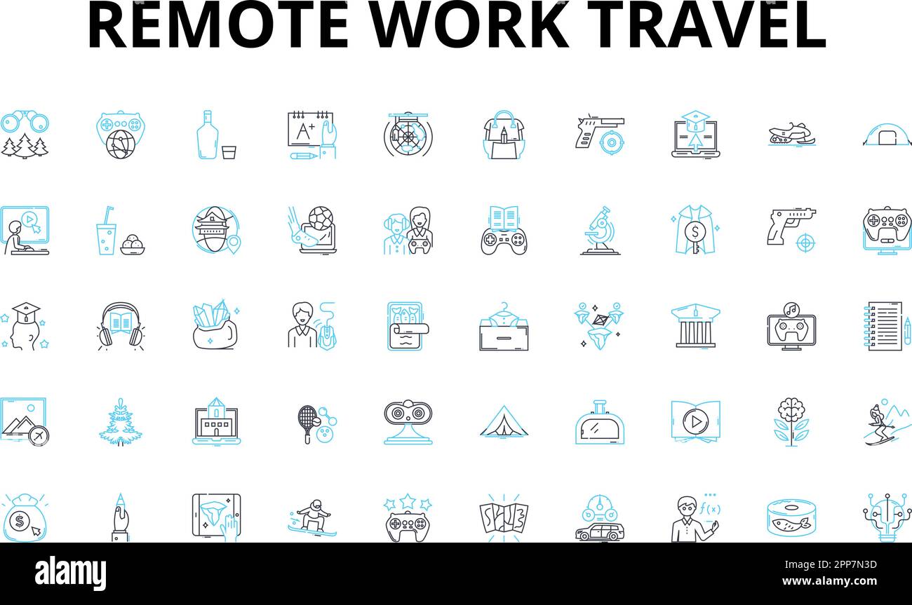 Remote work travel linear icons set. Digitalnomad, Telecommuting, Locationindependent ...