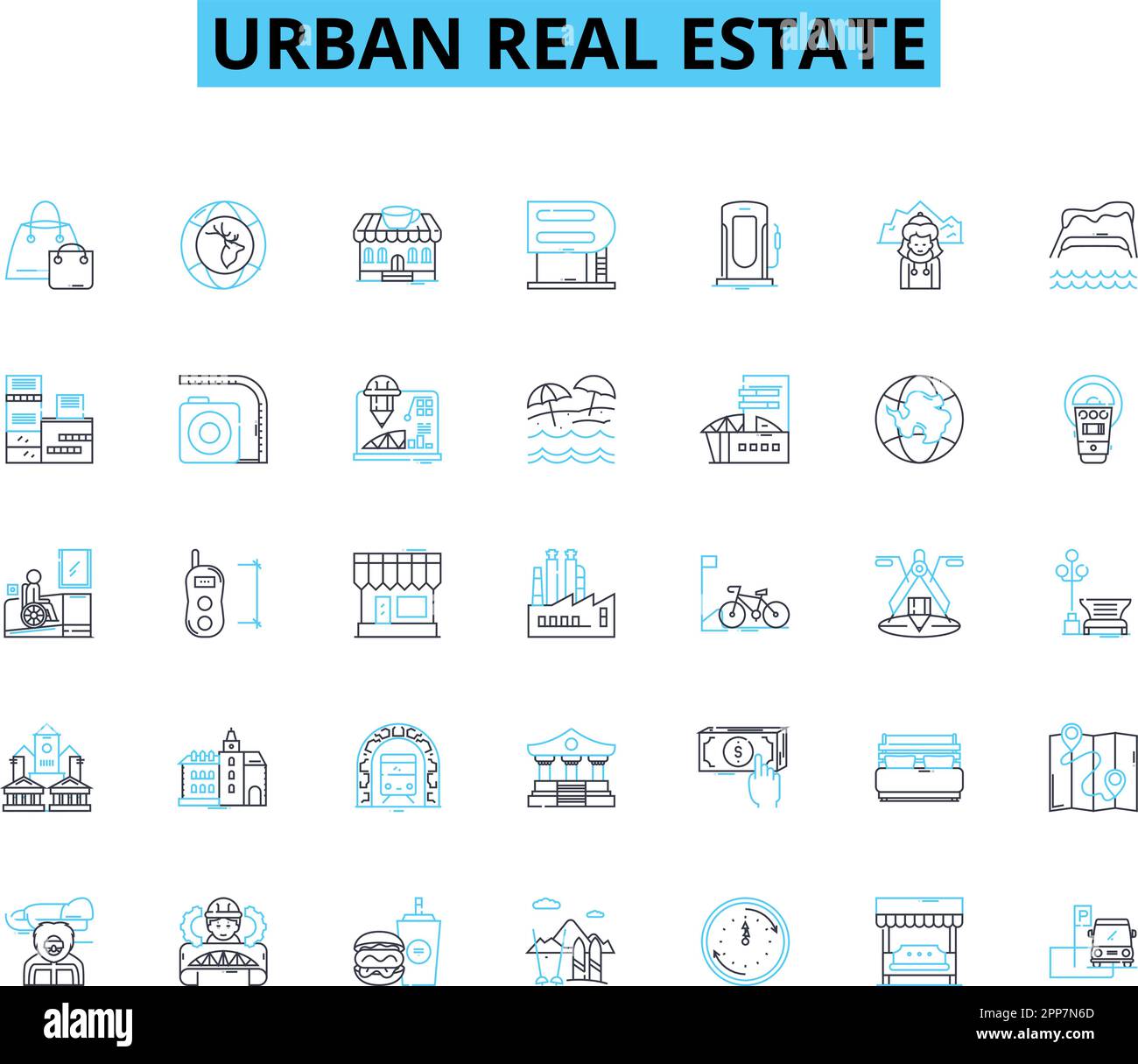 Urban real estate linear icons set. Gentrification, Revitalization ...