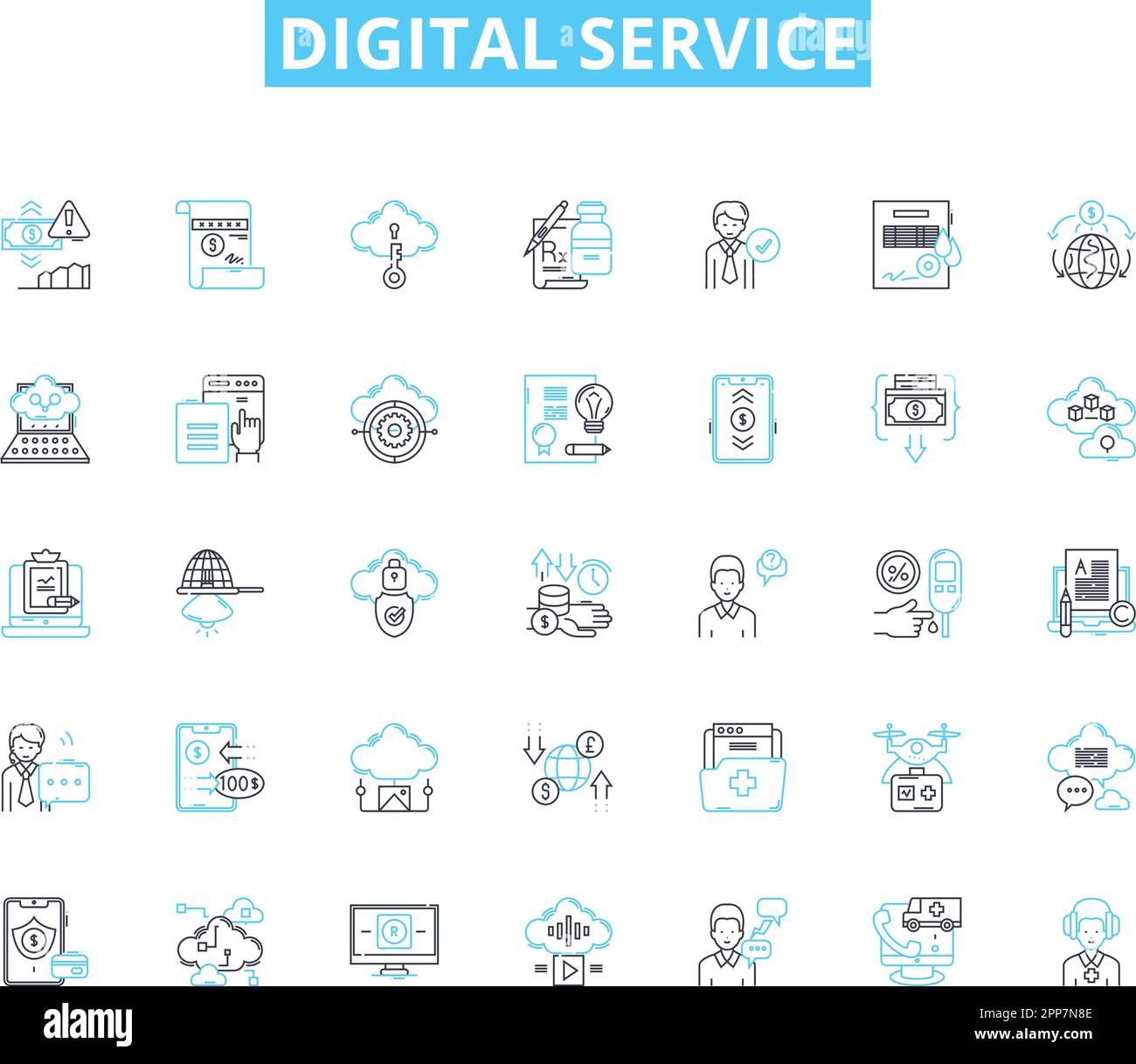 Digital Service Linear Icons Set Online Virtual Connected Social