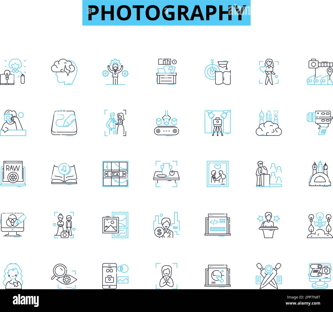 Photography linear icons set. Exposure, Aperture, Shutter, Focus ...