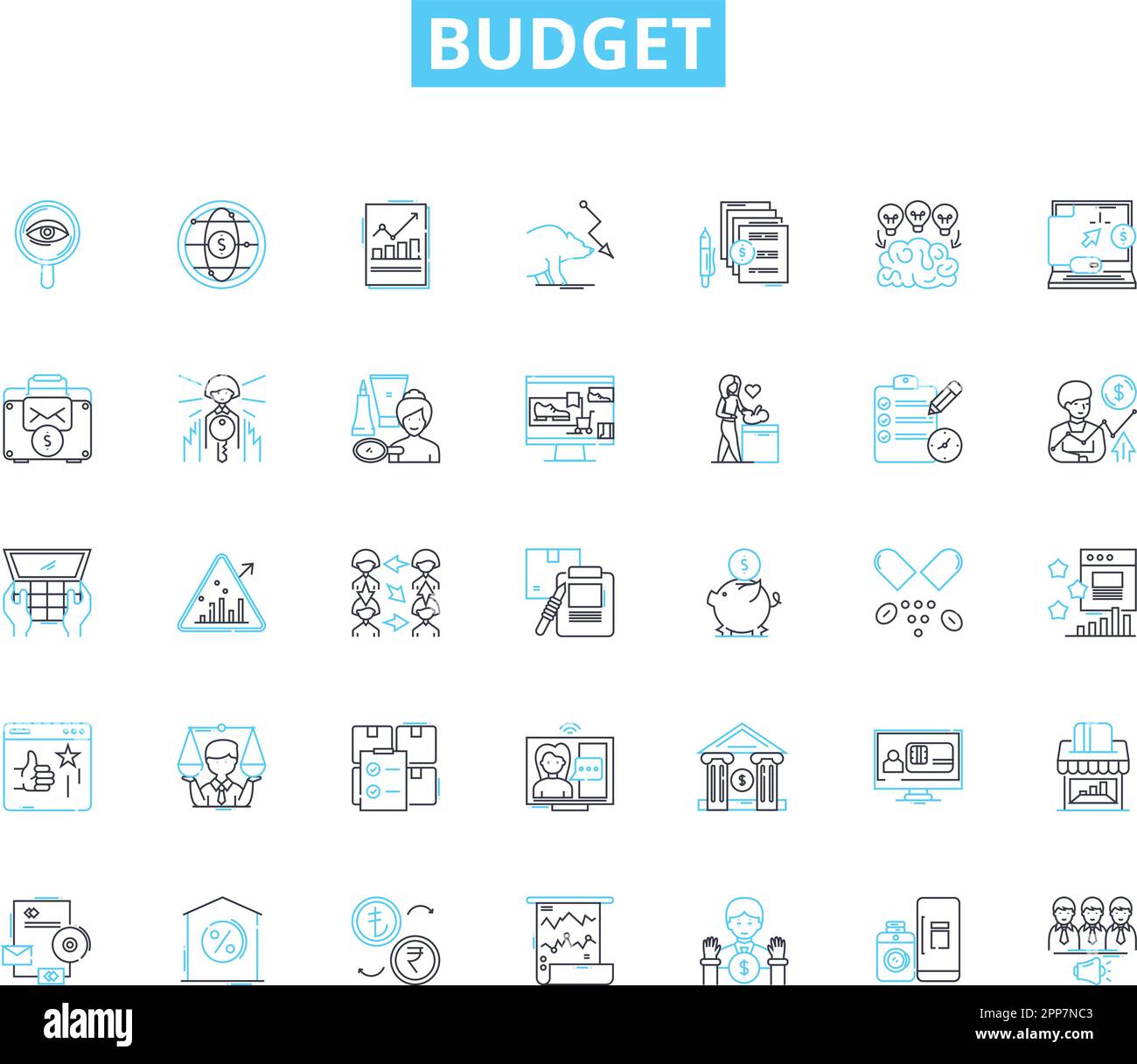 Budget linear icons set. Thrifty, Economy, Frugal, Affordable, Savings ...
